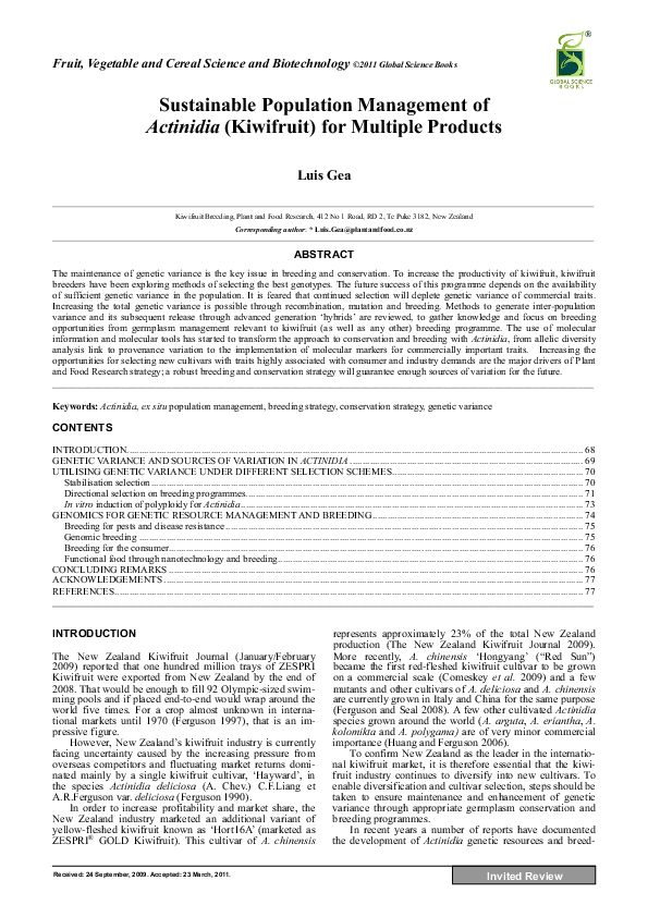 (PDF) Sustainable Population Management of Actinidia (Kiwifruit) for ...