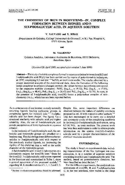 (PDF) The chemistry of iron in biosystems—IV. Complex formation between ...