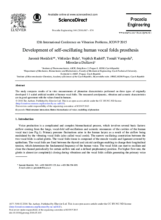 (PDF) Development of Self-oscillating Human Vocal Folds Prosthesis