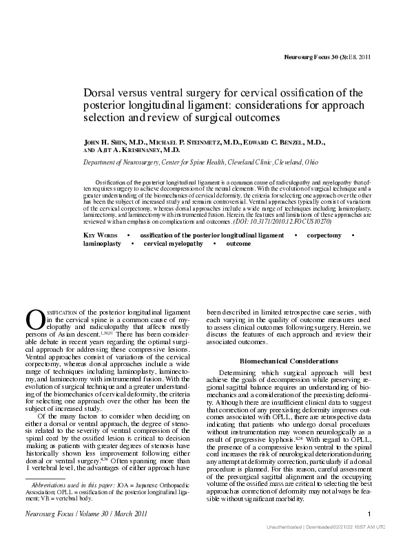 (PDF) Dorsal versus ventral surgery for cervical ossification of the ...