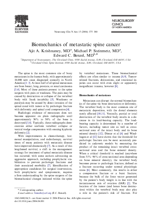 (PDF) Biomechanics of metastatic spine cancer