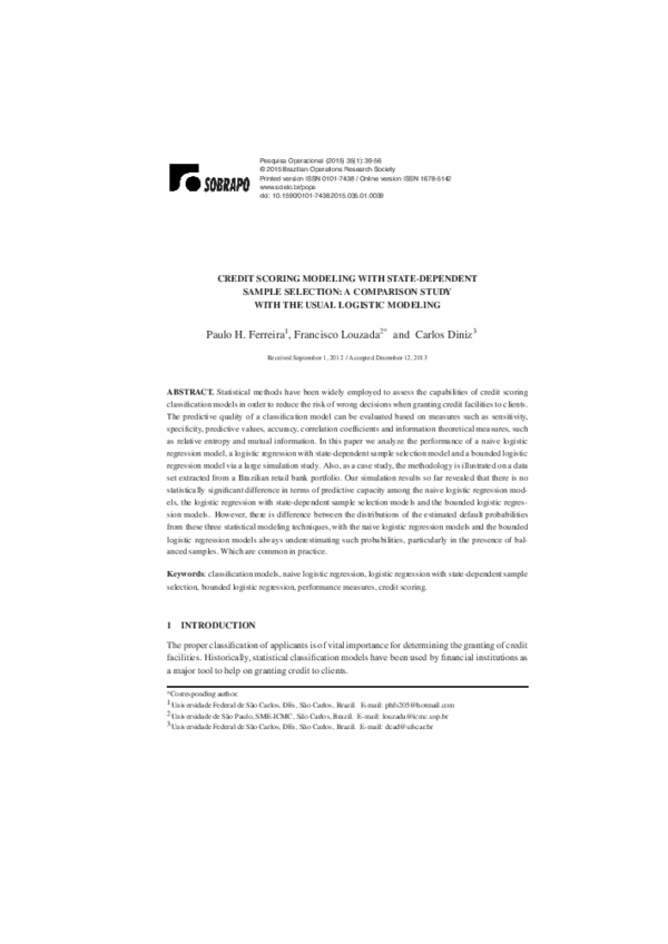 (PDF) Credit Scoring Modeling with State-Dependent Sample Selection: A ...