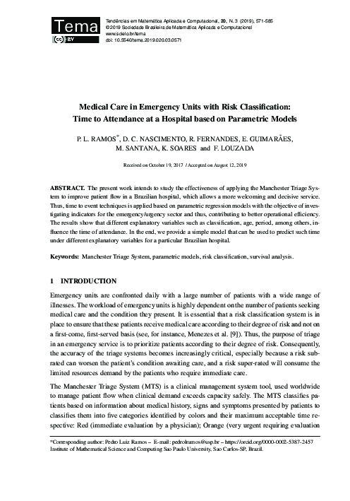 (PDF) Medical Care in Emergency Units with Risk Classification: Time to ...