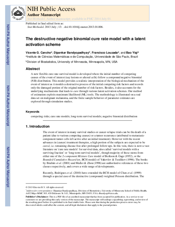 (PDF) The destructive negative binomial cure rate model with a latent ...