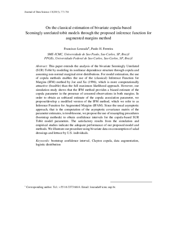 Pdf On The Classical Estimation Of Bivariate Copula Based Seemingly 9887