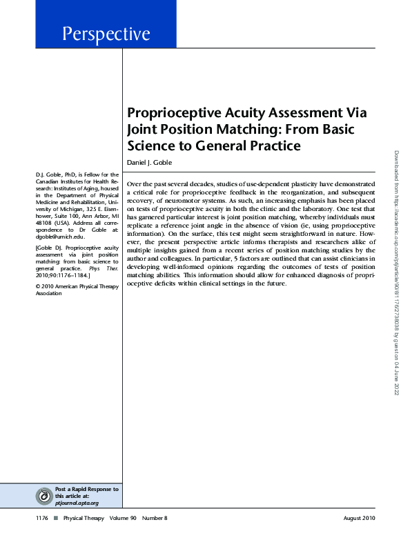 (PDF) Proprioceptive Acuity Assessment Via Joint Position Matching ...