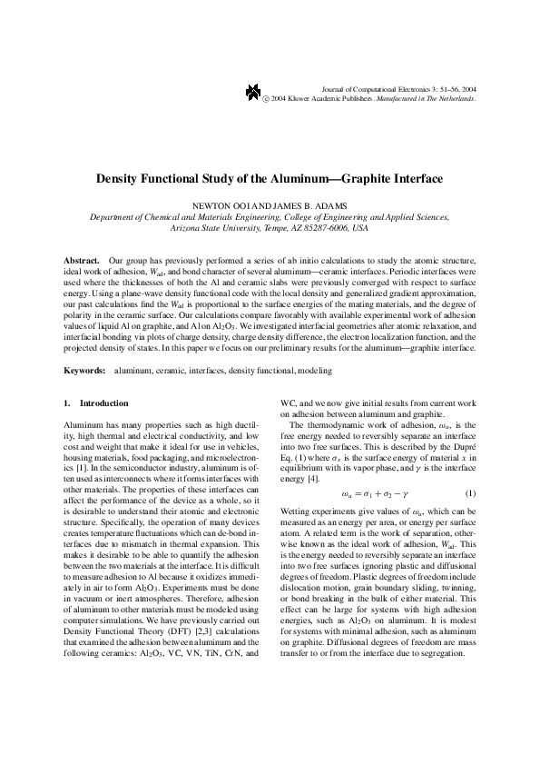 (PDF) Density Functional Study of the Aluminum—Graphite Interface