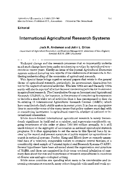 (PDF) International Agricultural Research Systems