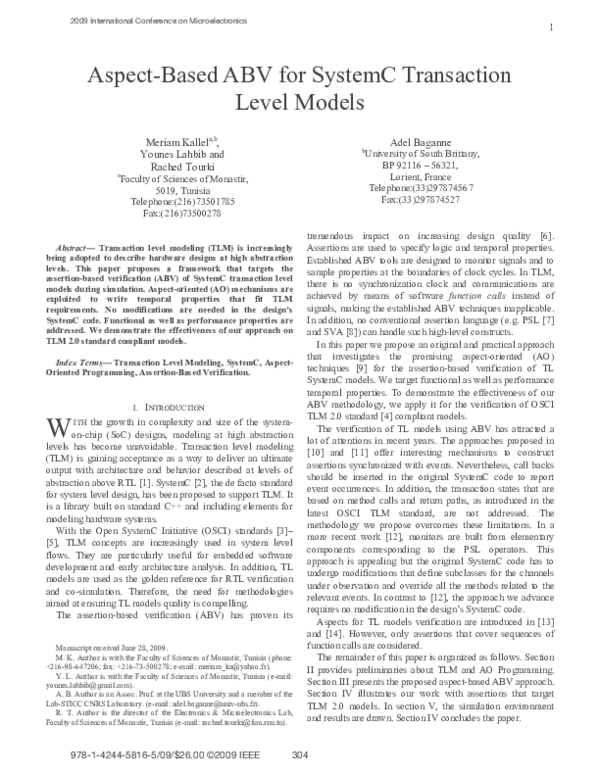 (PDF) Aspect-based ABV for SystemC transaction level models
