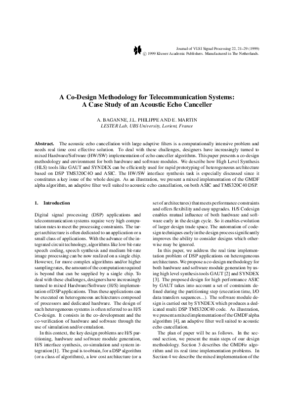 (PDF) A co-design methodology for telecommunication systems: a case study of an acoustic echo ...