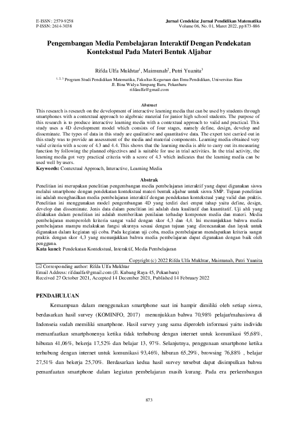(PDF) Pengembangan Pengembangan Media Pembelajaran Interaktif dengan Pendekatan Kontekstual Pada ...