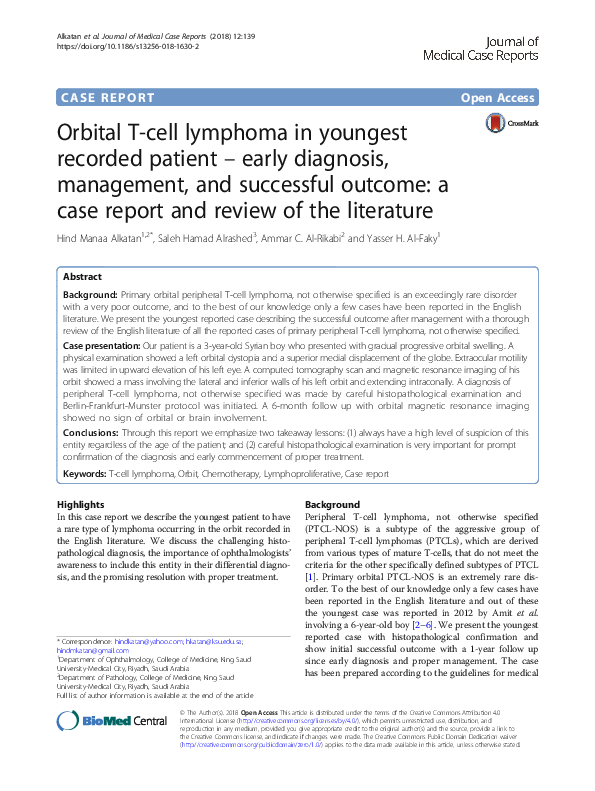 (PDF) Orbital T-cell lymphoma in youngest recorded patient – early diagnosis, management, and ...