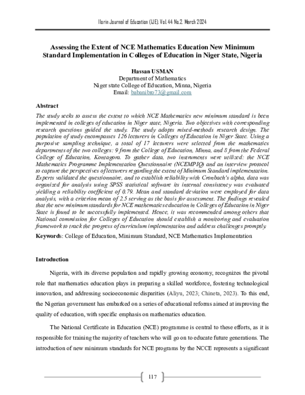 (PDF) Assessing the Extent of NCE Mathematics Education New Minimum ...