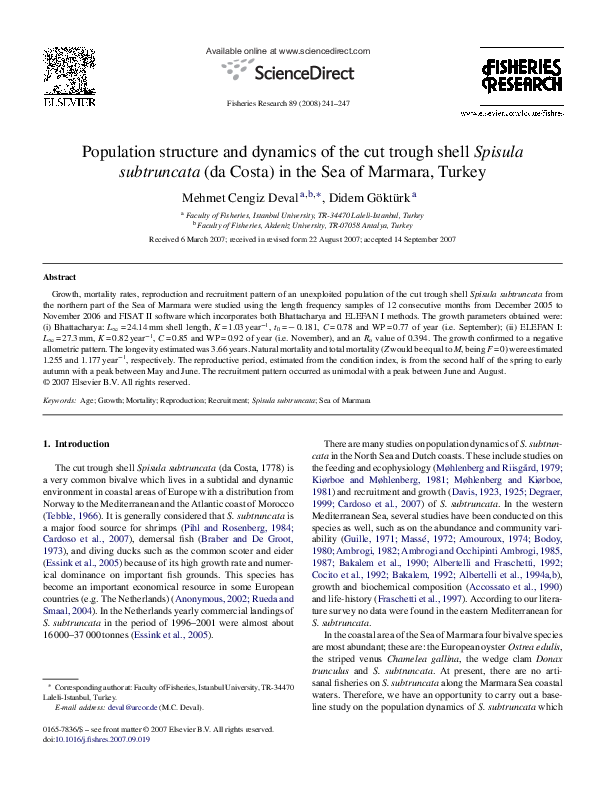(PDF) Population structure and dynamics of the cut trough shell Spisula ...