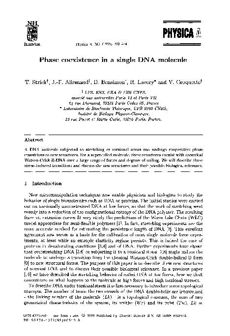 (PDF) Phase coexistence in a single DNA molecule | David Bensimon ...