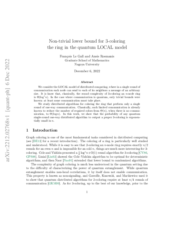 (PDF) Non-trivial lower bound for 3-coloring the ring in the quantum LOCAL model | Ansis ...