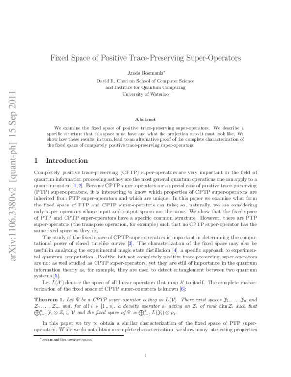 (PDF) Fixed Space of Positive Trace-Preserving Super-Operators