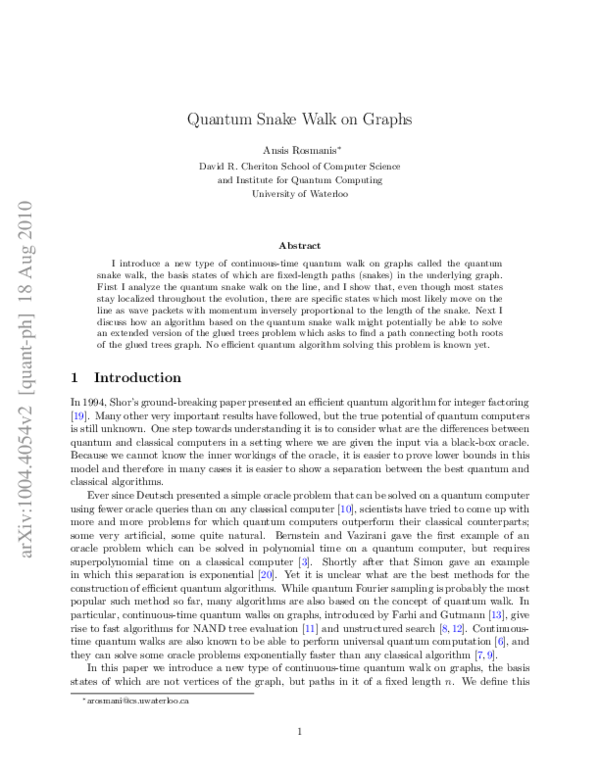(PDF) Quantum snake walk on graphs