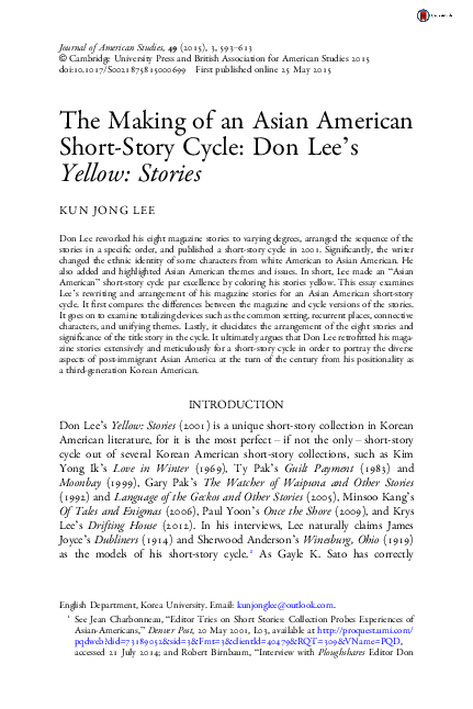 (PDF) The Making of an Asian American Short-Story Cycle: Don Lee ...