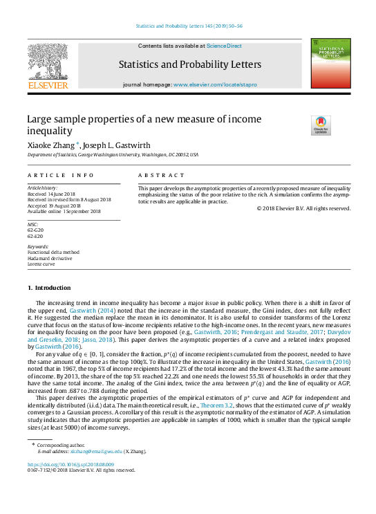 (PDF) Large sample properties of a new measure of income inequality