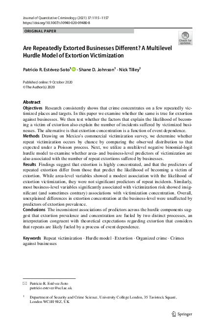 (PDF) Are Repeatedly Extorted Businesses Different? A Multilevel Hurdle ...