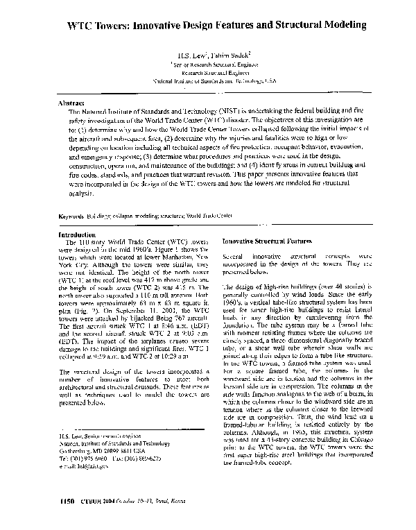 (PDF) WTC Towers : Innovative Design Features and Structural Modeling ...