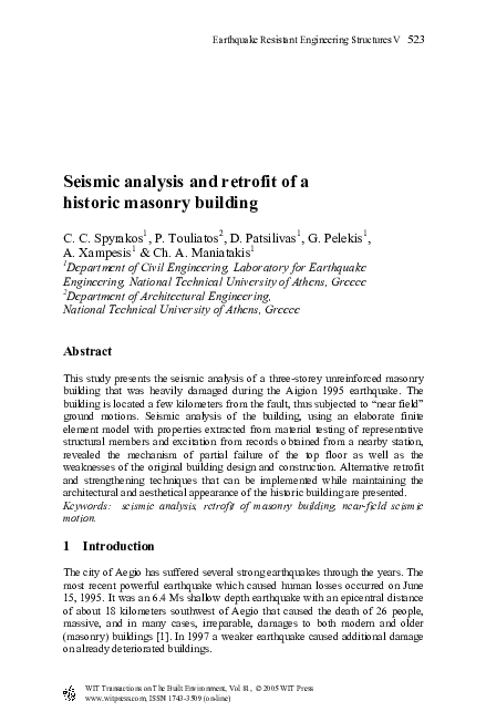 (PDF) Seismic Analysis And Retrofit Of AHistoric Masonry Building ...