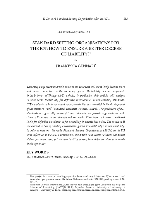 (PDF) Standard Setting Organisations for the IoT: How To Ensure a ...