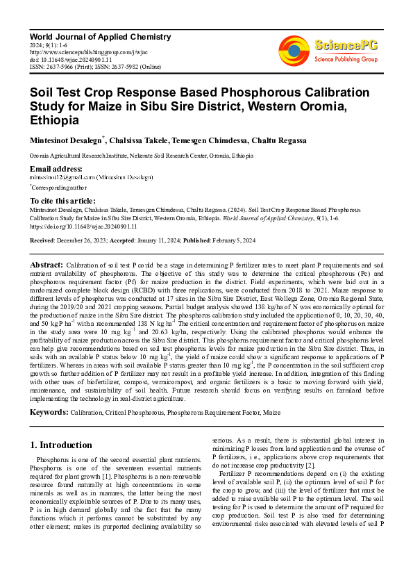 (PDF) Soil Test Crop Response Based Phosphorous Calibration Study for ...