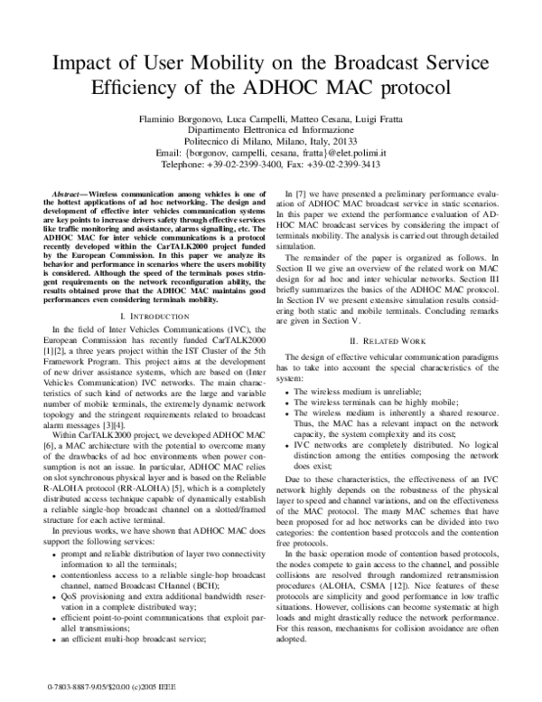 Pdf Impact Of User Mobility On The Broadcast Service Efficiency Of
