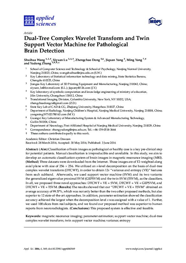 (PDF) Dual-Tree Complex Wavelet Transform and Twin Support Vector Machine for Pathological Brain ...