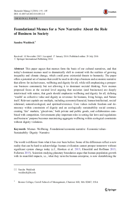(PDF) Foundational Memes for a New Narrative About the Role of Business ...