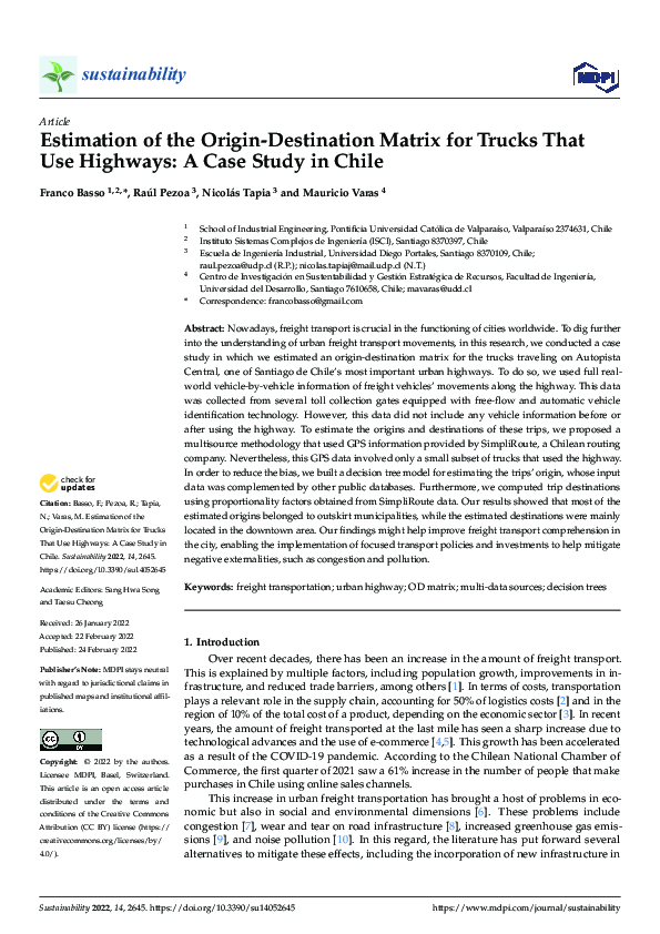 (PDF) Estimation of the Origin-Destination Matrix for Trucks That Use Highways: A Case Study in ...