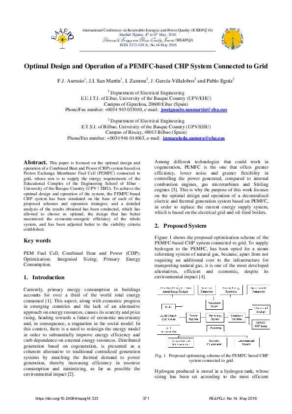 (PDF) Optimal Design and Operation of a PEMFC-based CHP System Connected to Grid