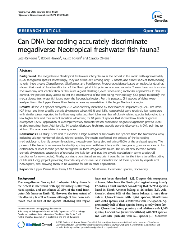 (PDF) Can DNA barcoding accurately discriminate megadiverse Neotropical ...