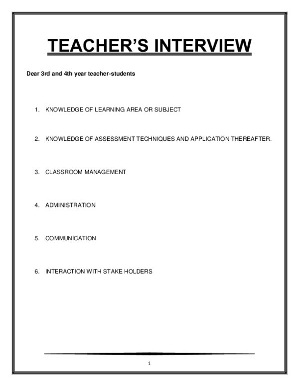 (PDF) TEACHER interview questions