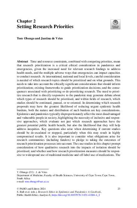 Pdf Setting Research Priorities