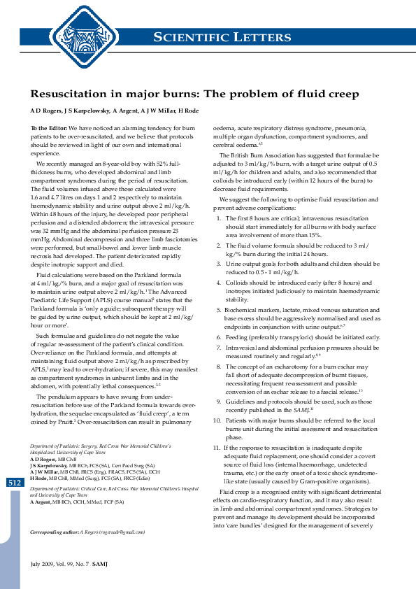 (PDF) Resuscitation in major burns: The problem of fluid creep