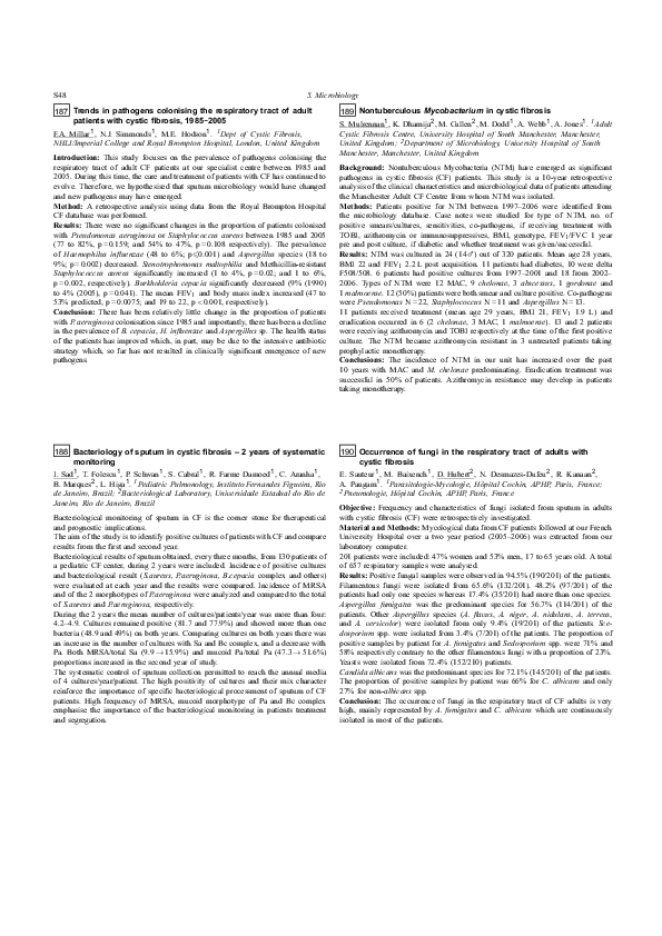 (PDF) Sputum Pathogens in Cystic Fibrosis: 1985-2005