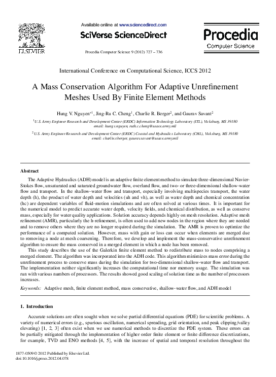 (PDF) AMass Conservation AlgorithmFor Adaptive Unrefinement Meshes Used ...