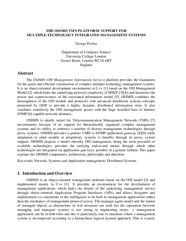 (PDF) The OSIMIS TMN Platform: Support for Multiple Technology ...