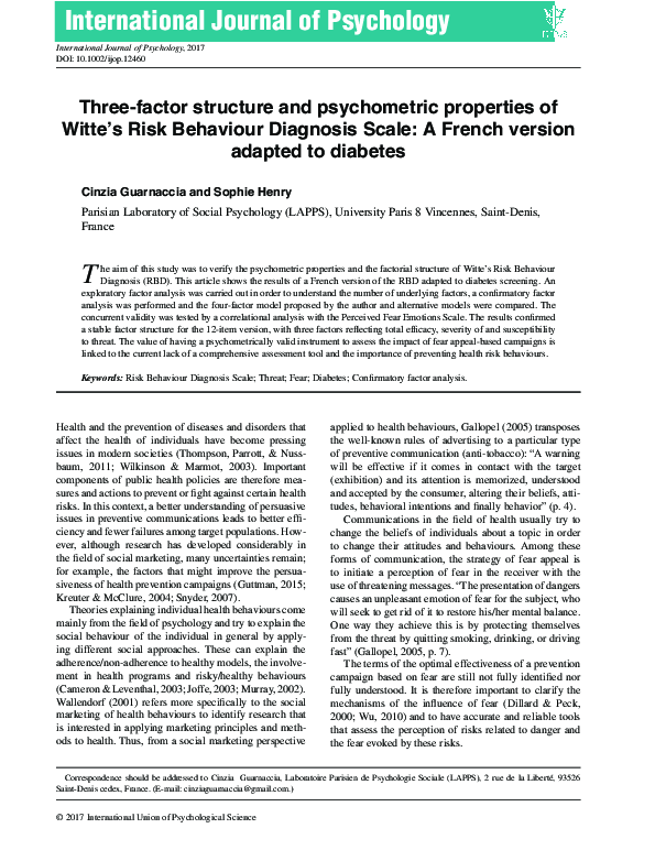 (PDF) Three-factor structure and psychometric properties of Witte’s ...