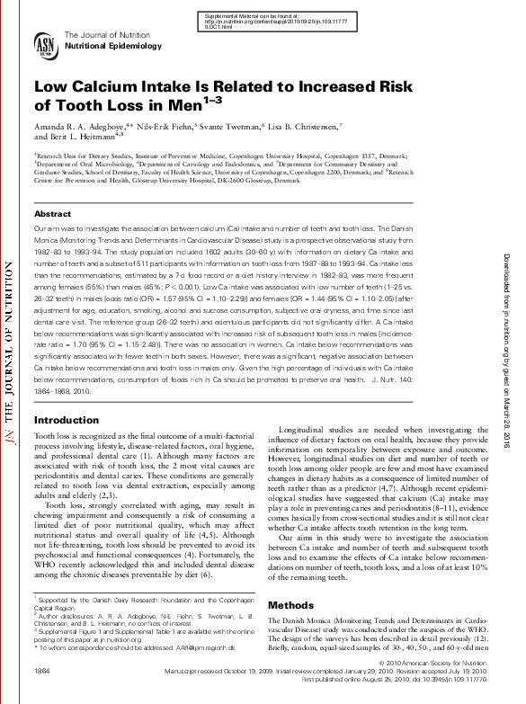 (PDF) Low Calcium Intake Is Related to Increased Risk of Tooth Loss in Men
