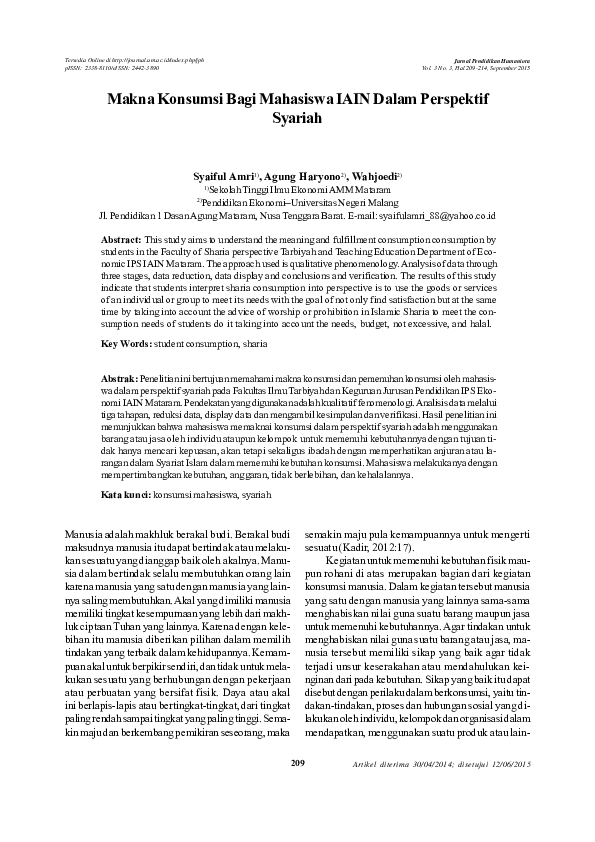 (PDF) The Consumption Understanding of IAIN Students on Shariah Perspective
