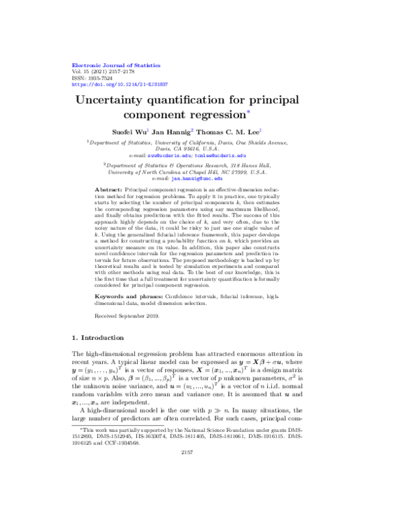 (PDF) Uncertainty quantification for principal component regression | Jan Hannig - Academia.edu