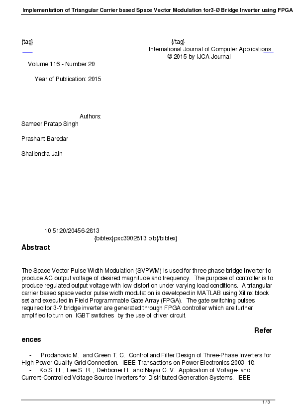 (PDF) Implementation of Triangular Carrier based Space Vector Modulation for3-Ø Bridge Inverter ...