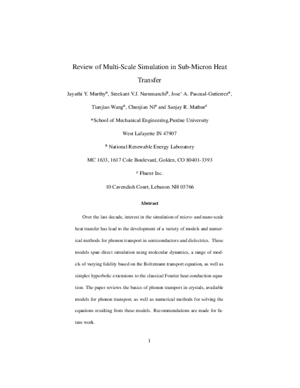 (PDF) Review of Multiscale Simulation in Submicron Heat Transfer
