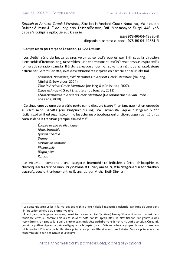 (PDF) Speech in Ancient Greek Literature