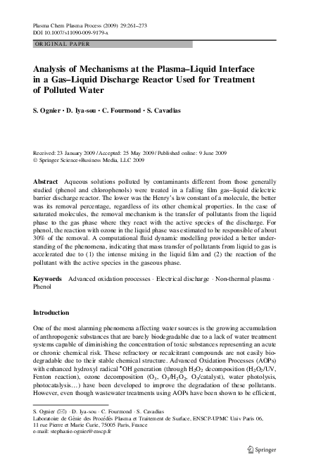 (PDF) Analysis of Mechanisms at the Plasma–Liquid Interface in a Gas ...