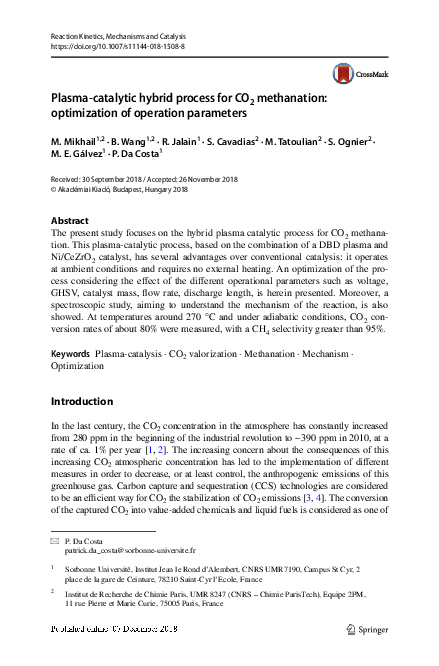 (PDF) Plasma-catalytic hybrid process for CO2 methanation: optimization of operation parameters